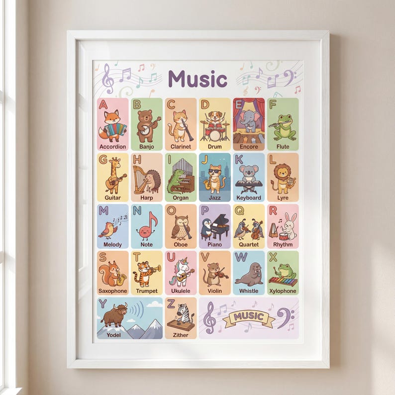 Music Alphabet Poster | Kids Classroom Decor, Musical Instruments - Etsy