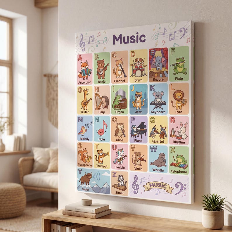 Music Alphabet Poster | Kids Classroom Decor, Musical Instruments - Etsy