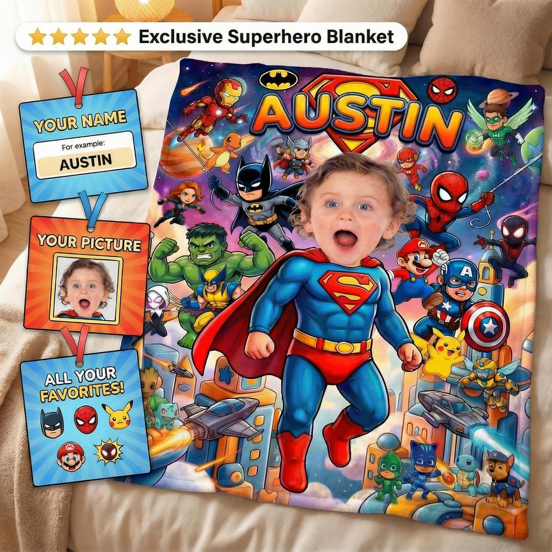 Your Name and Photo on a Personalized Superhero Blanket With ALL ...