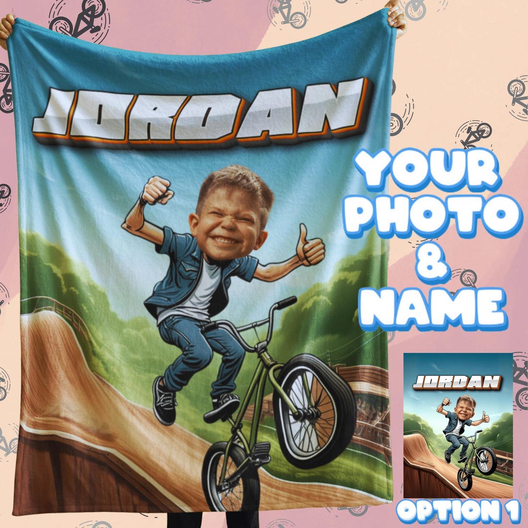 Personalized BMX Bike Blanket With Name and Photo | Custom Cycling Gift ...