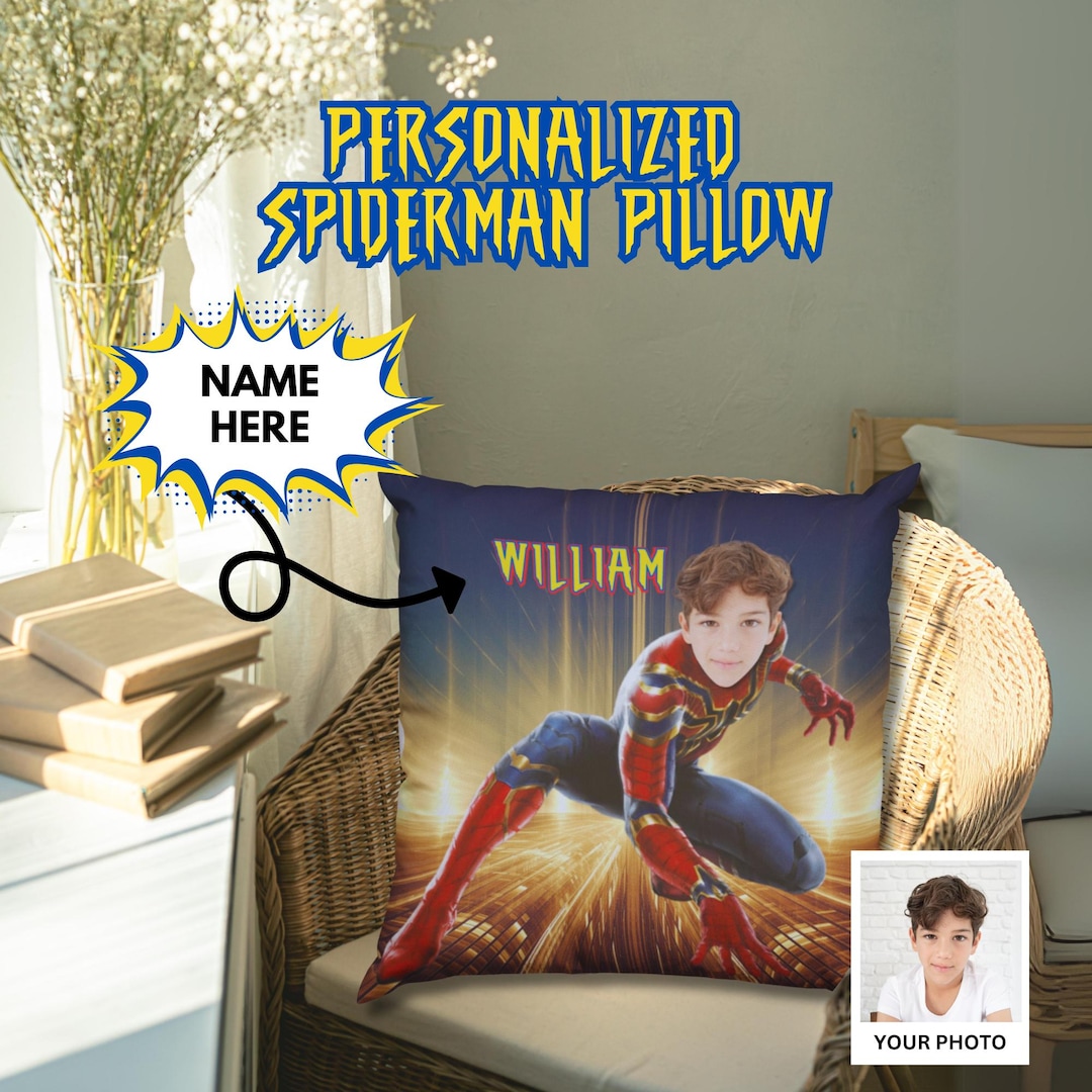 Personalized Spiderman Pillow With Name, Custom Superhero Pillow Back ...