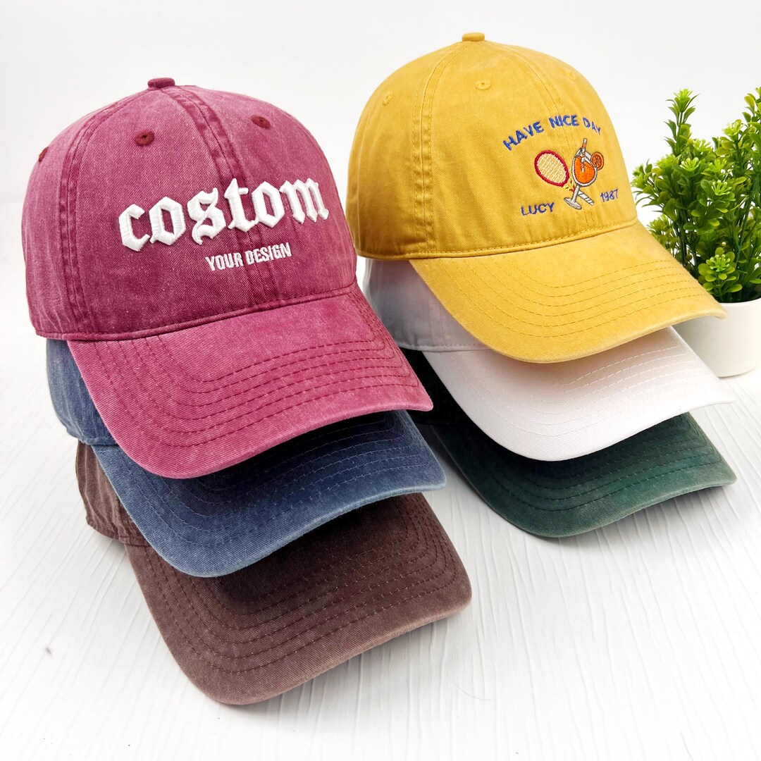 Custom Embroidered Retro Style Baseball Cap, 3D Text, Logo, Embroidered ...