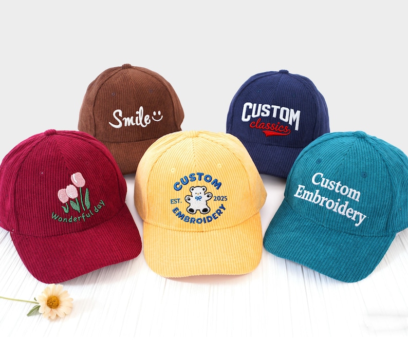 Custom Corduroy Hats With Personalized Embroidered Text or Logo, Unisex ...