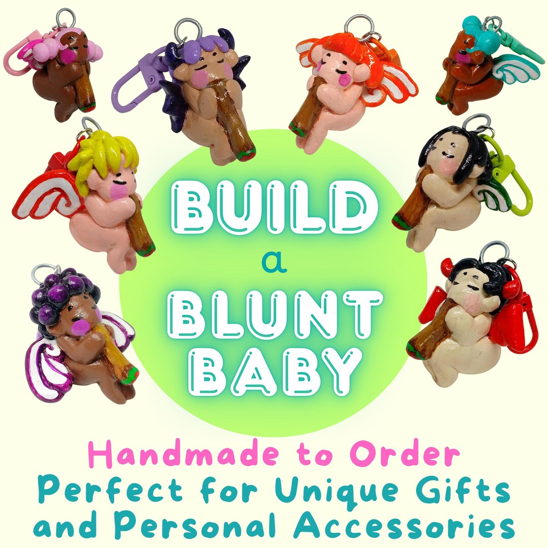 Customizable Blunt Baby Keychain: Handmade Clay Angel, Demon, Fairy - Etsy