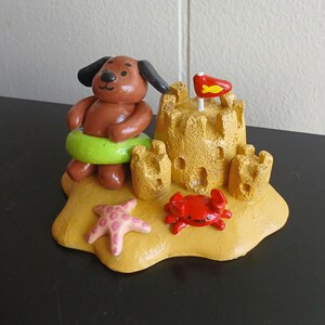Dog on Sandcastle Beach Handmade Polymer Clay Desk Friend Sculpture ...