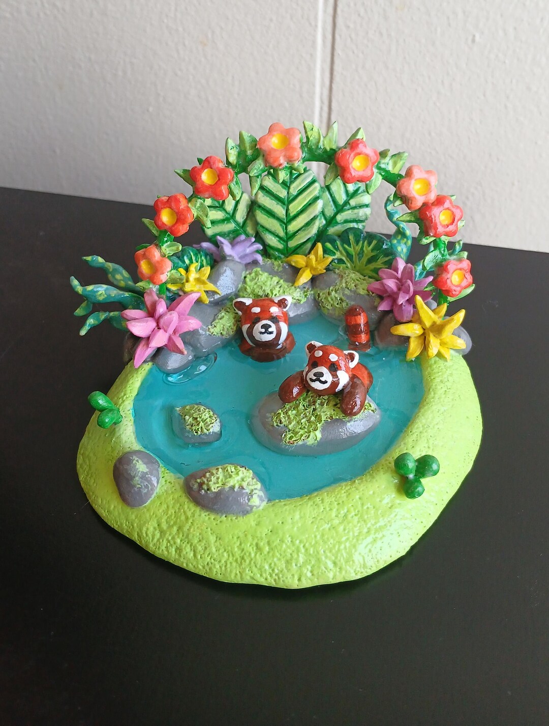 Handmade Red Panda Sculpture: Polymer Clay Resin Pool Party Nature ...
