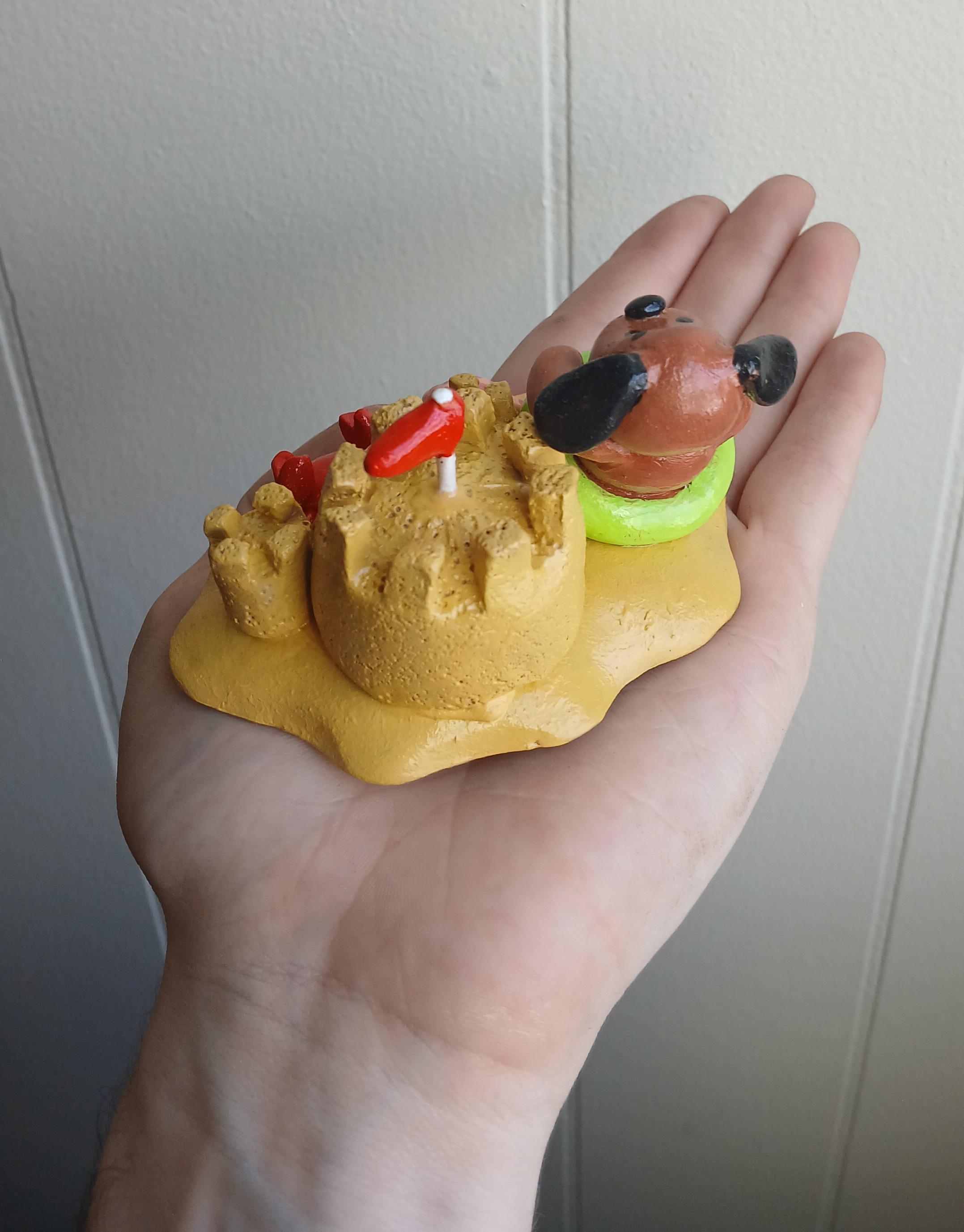 Dog on Sandcastle Beach Handmade Polymer Clay Desk Friend Sculpture ...