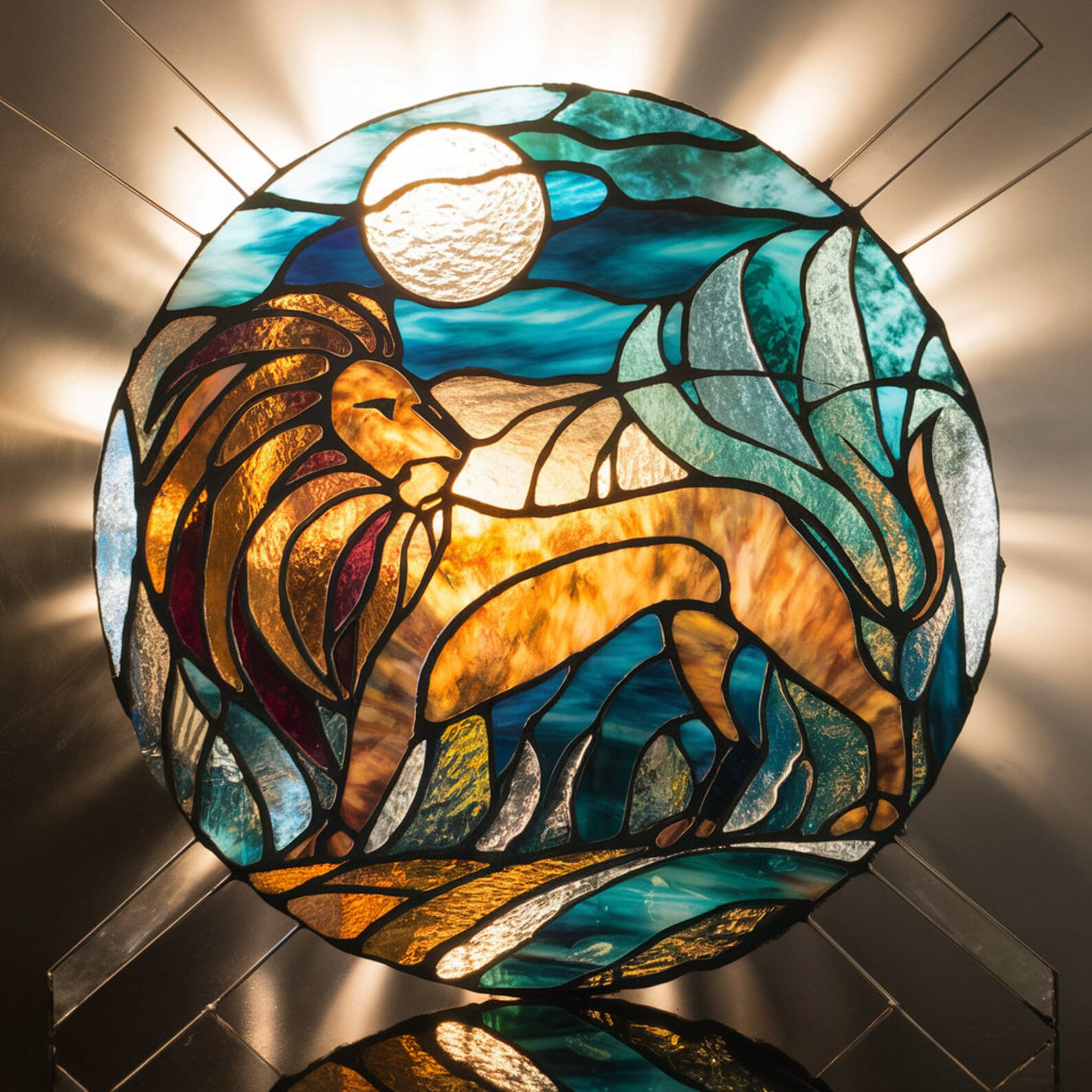 Stained Glass Lion, Stylized Art, Broken Glass, Moon Window, Mythical ...