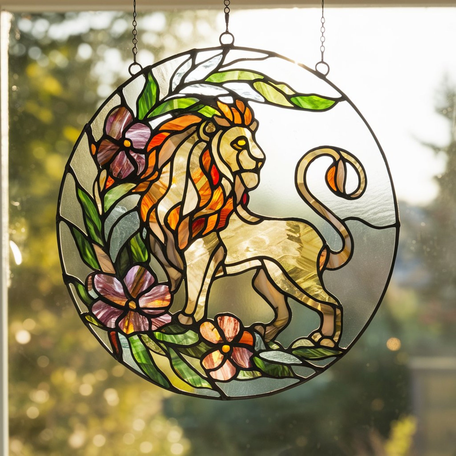 Stained Glass Lion, Stylized Art, Broken Glass, Moon Window, Mythical ...