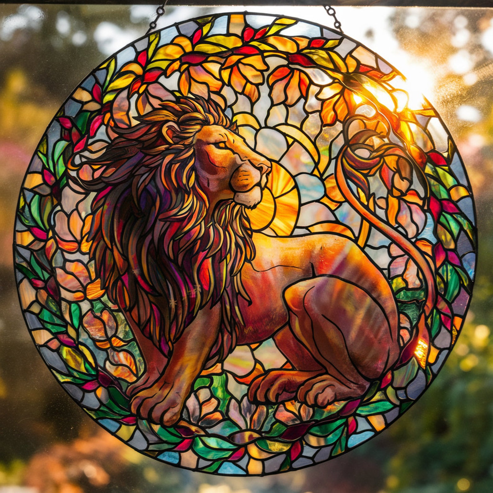 Stained Glass Lion, Stylized Art, Broken Glass, Moon Window, Mythical ...
