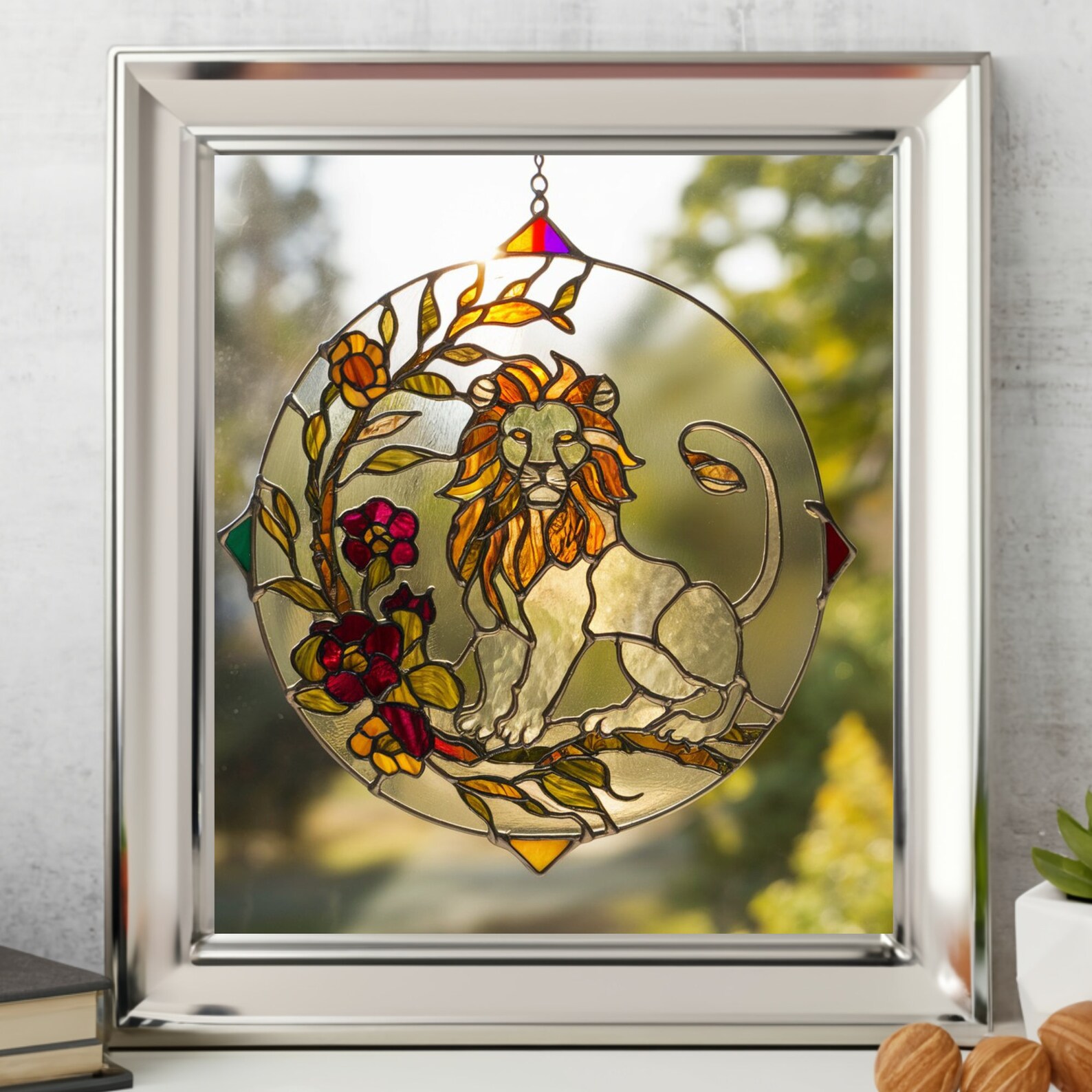 Stained Glass Lion, Stylized Art, Broken Glass, Moon Window, Mythical ...