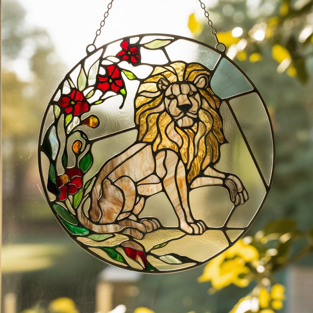 Stained Glass Lion, Stylized Art, Broken Glass, Moon Window, Mythical ...