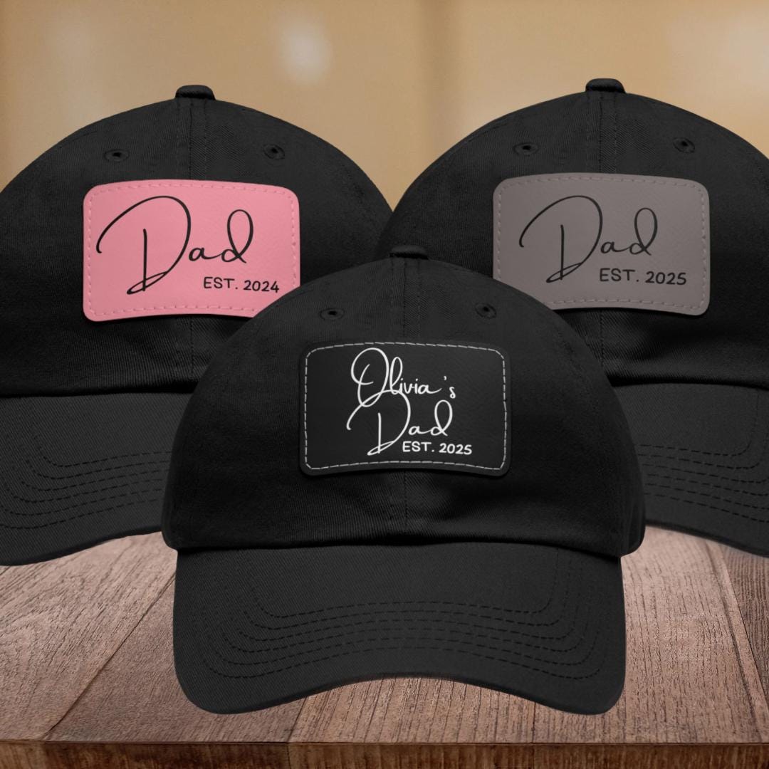 Personalized Dad Hat With Kids Names Leather Patch, 1st Fathers Day Hat ...