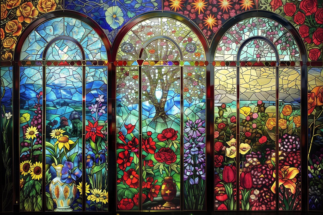 Stained Glass Garden Windows Puzzle - Tree of Life & Floral Cathedral ...