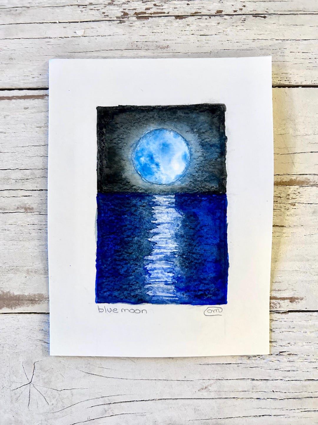 Original Watercolor, Blue Moon, Moon Series - Etsy