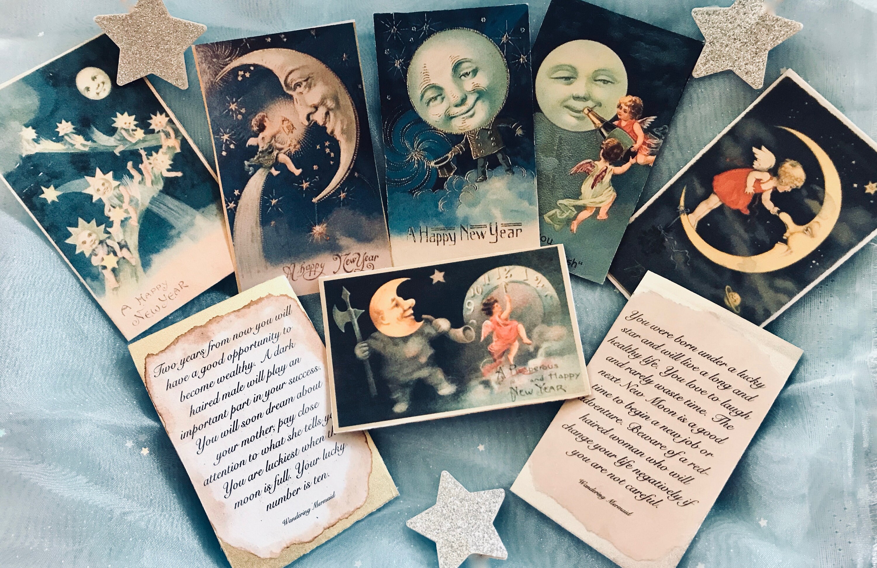 Vintage MOON-THEMED New Year's Fortune Teller Cards Set | Etsy