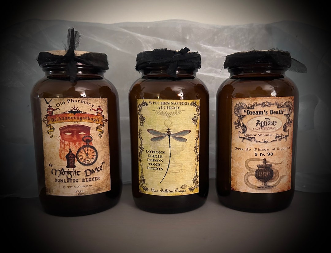 Vintage-look Amber Poison Jars, Witch Apothecary - Etsy