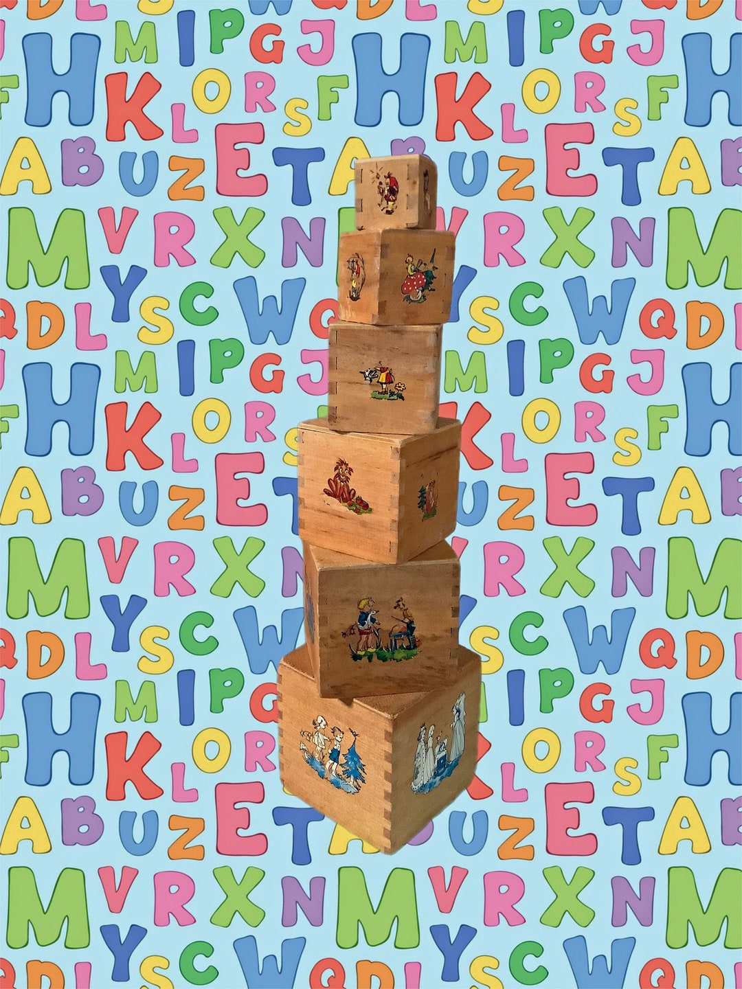 6 Vintage Stacking & Nesting Blocks With Fairy Tale Water Decals - Etsy