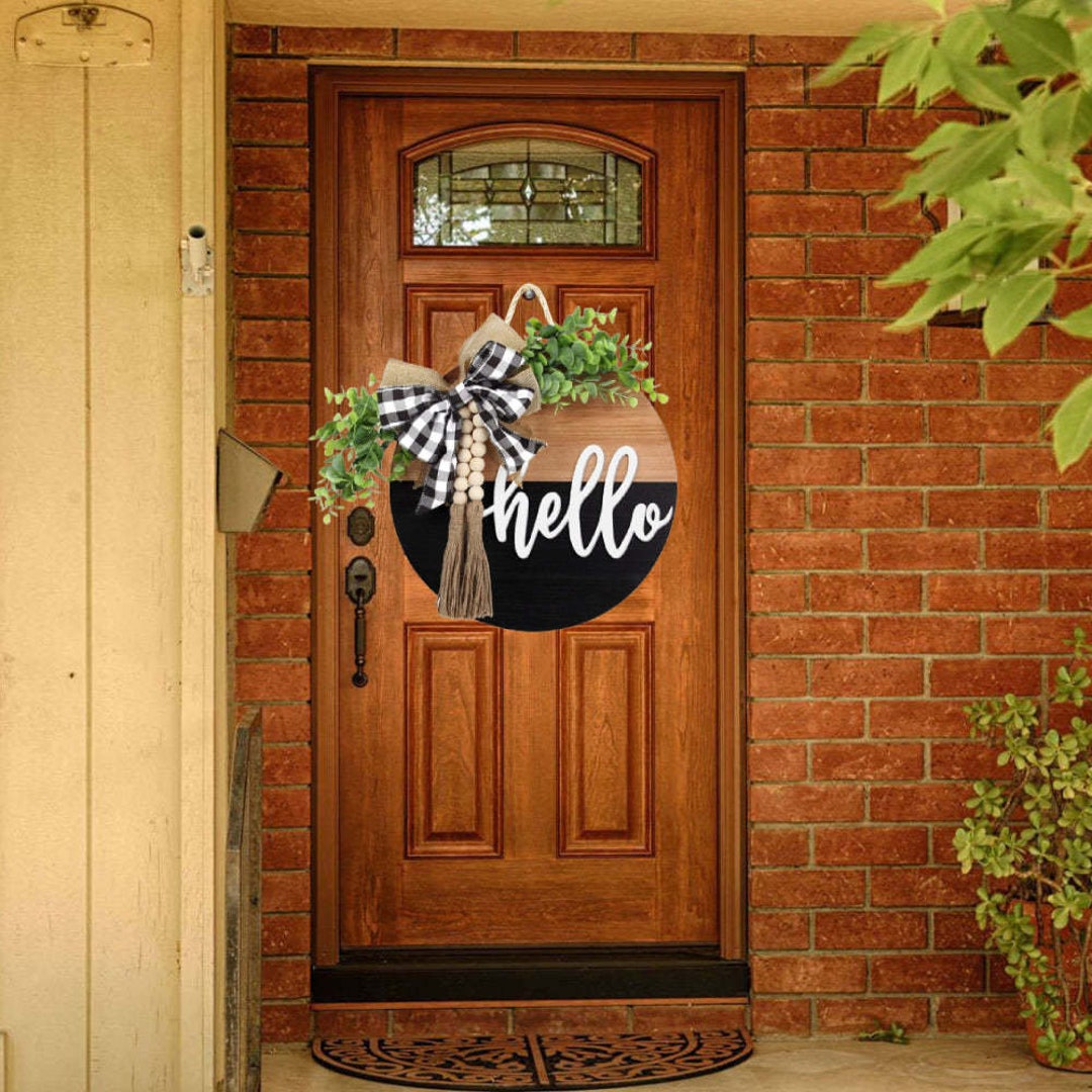 Rustic Farmhouse Welcome Sign Wood Wreath Front Door Hanging Decor ...