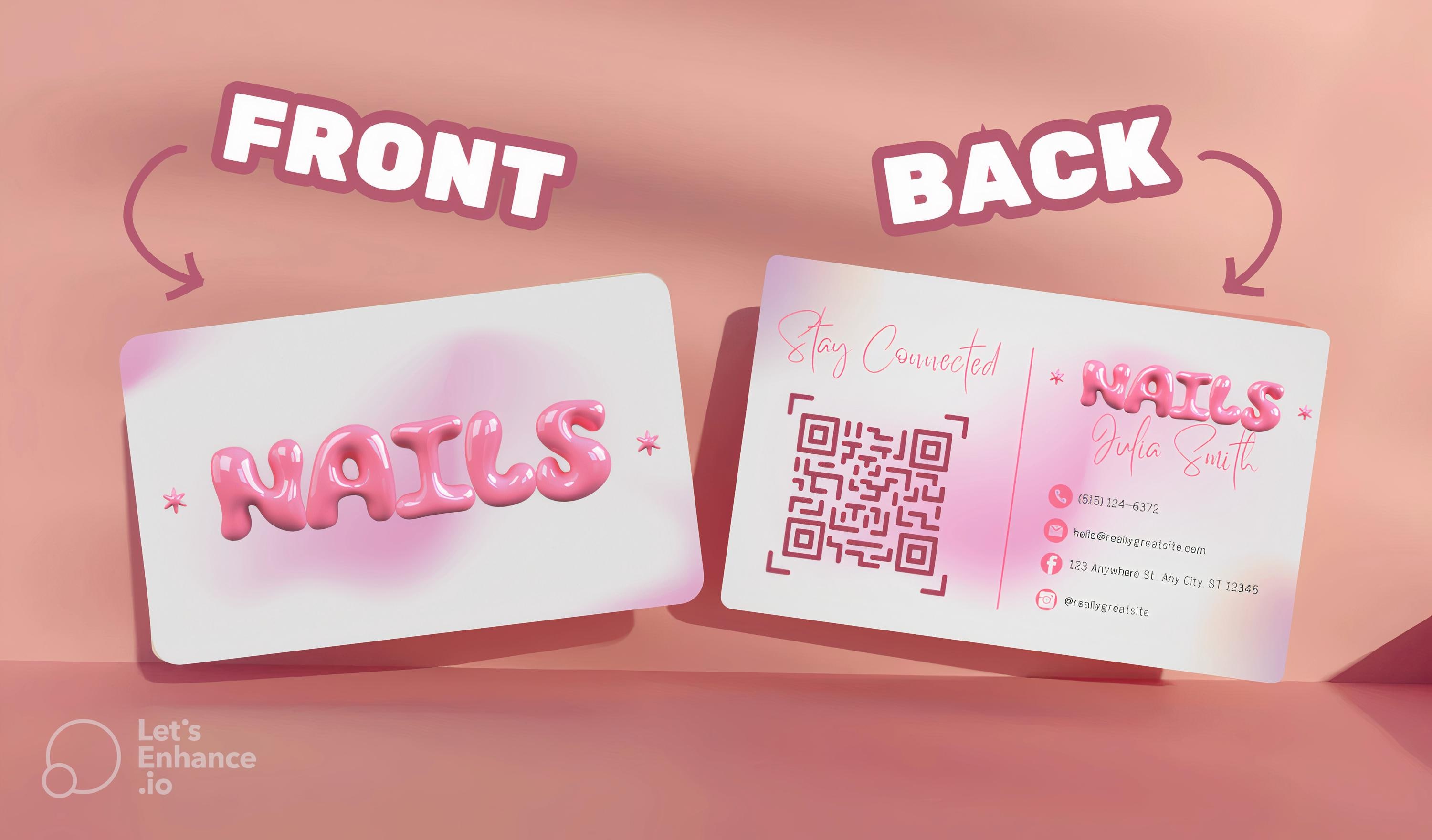 Pink Nail Business Card Template | Editable Digital Download With QR ...