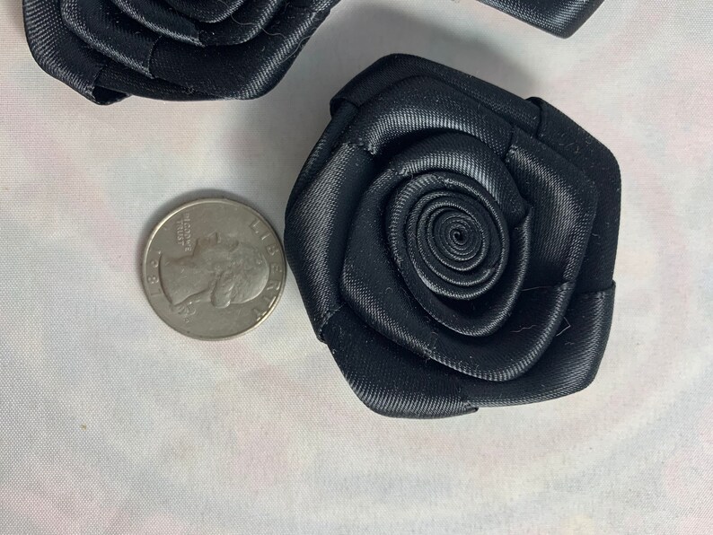 Set of 4 Large Vintage Black Satin Ribbon Roses 1980s Jewelry Altered ...