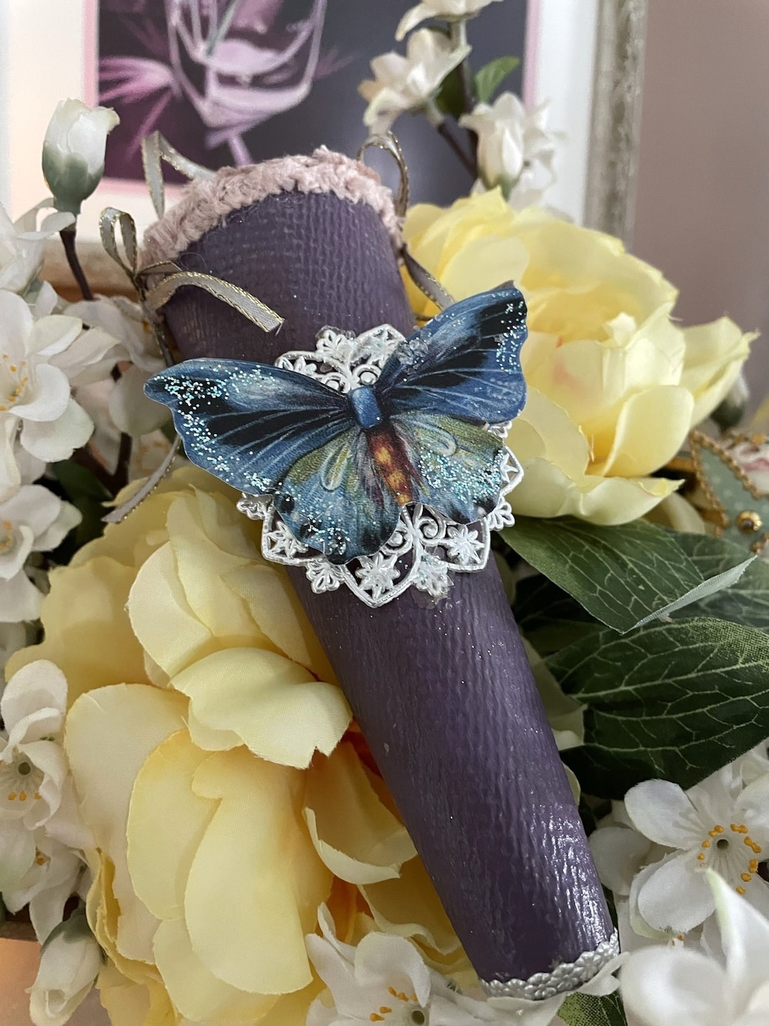 Beautiful Purple Paper Mache Cornucopia With Butterfly Die Cut on ...