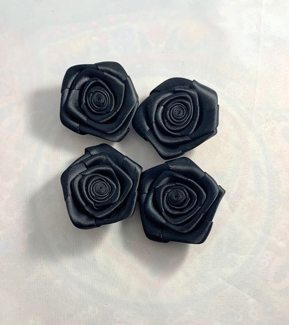 Set of 4 Large Vintage Black Satin Ribbon Roses 1980s Jewelry | Etsy