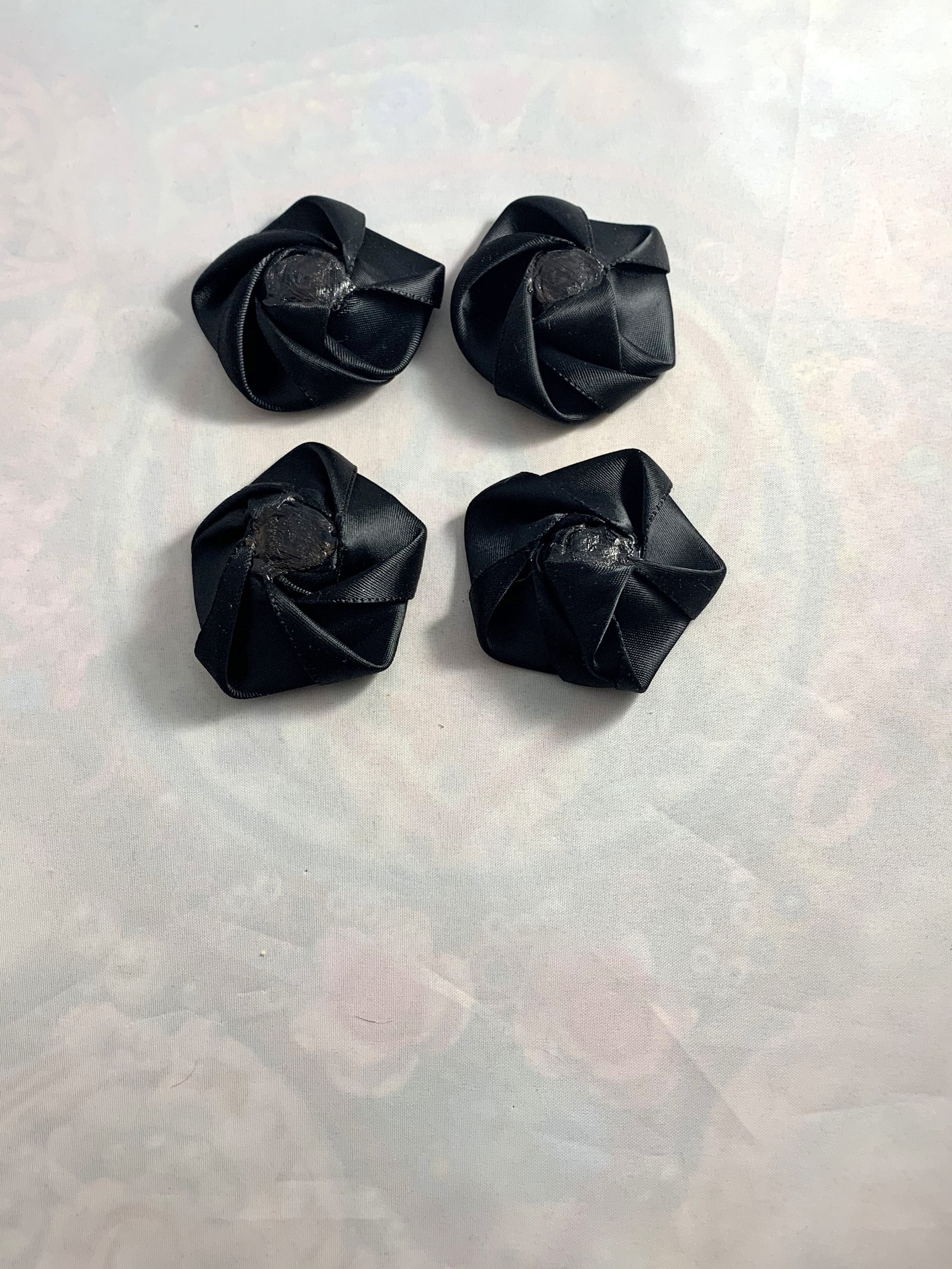 Set of 4 Large Vintage Black Satin Ribbon Roses 1980s Jewelry Altered ...