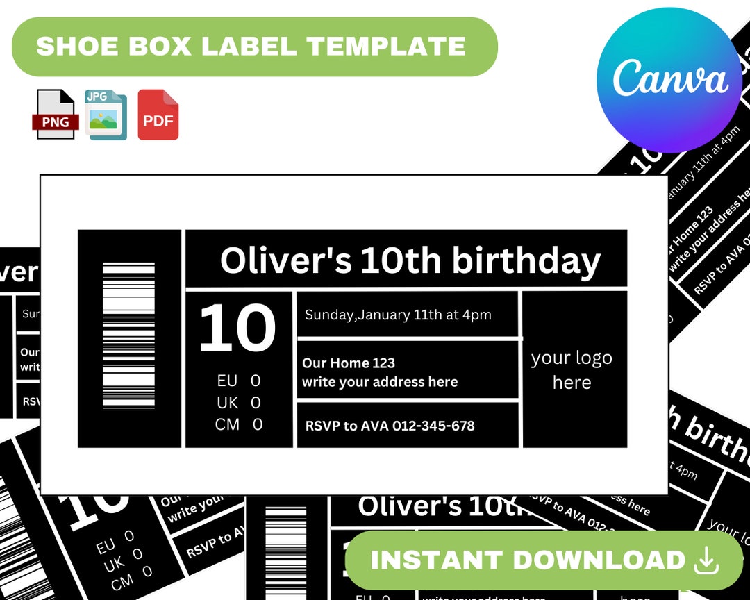 Shoe Box Label Template, Sneaker Box Template, Shoebox Label Template ...