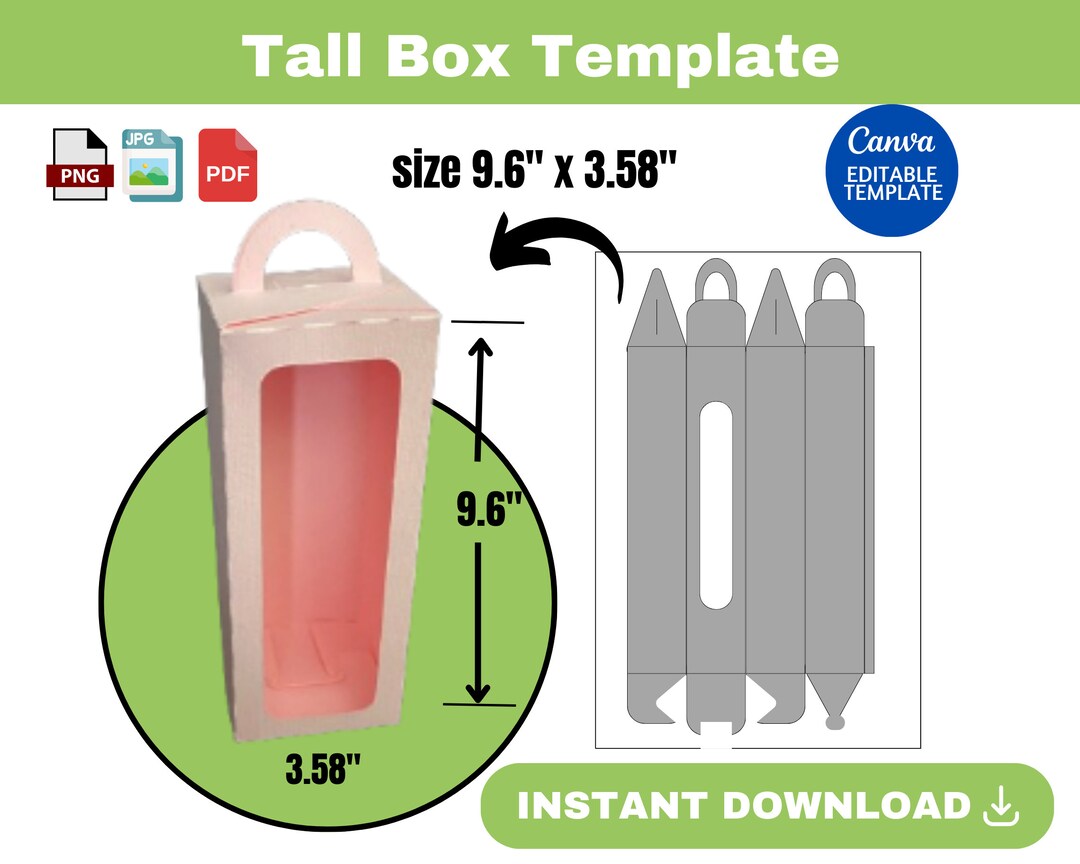 Tall Box Template, Window Box SVG, Box With Handle Template, Size 9.6x ...