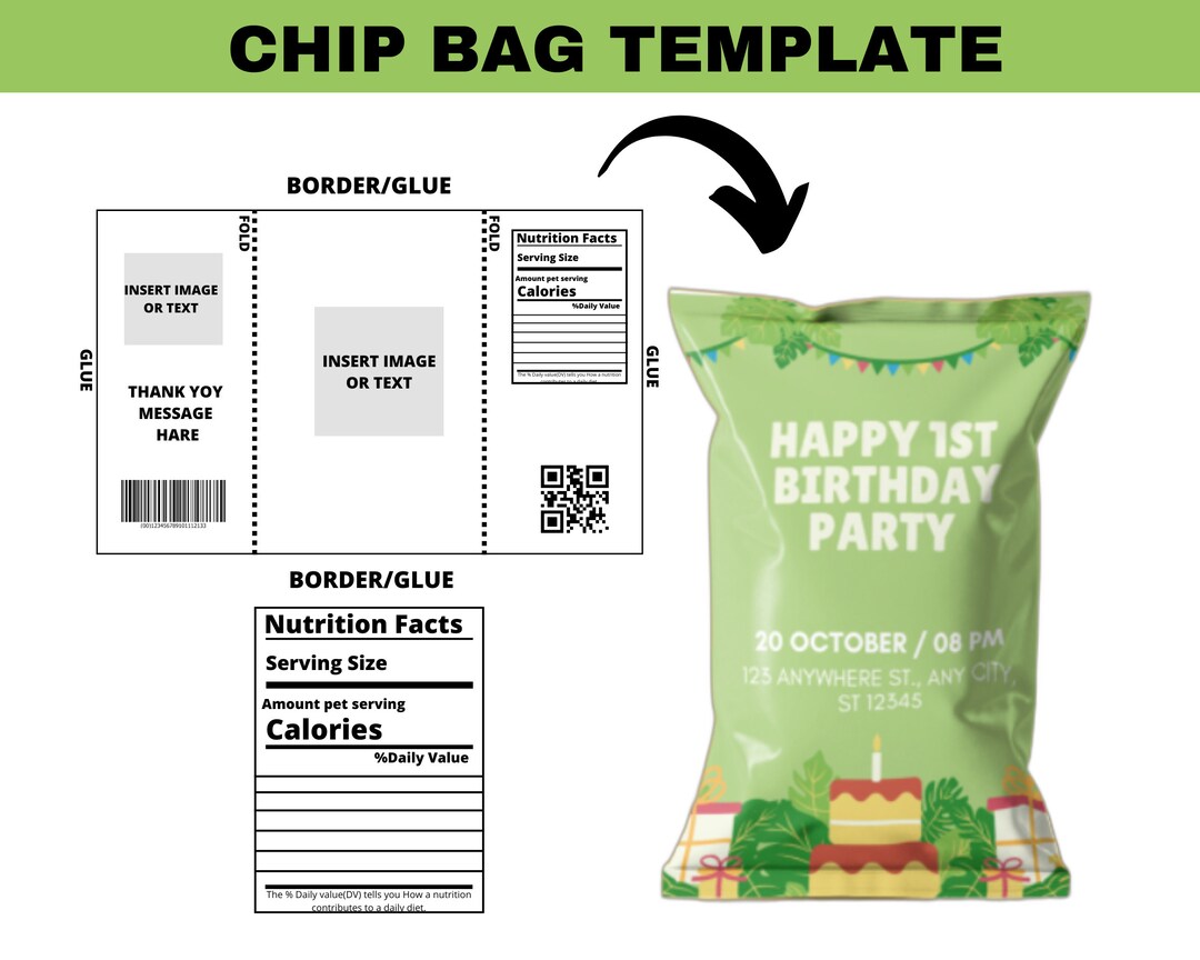 1st Birthday Chip Bag Template, Editable Chip Bags, Bluey Chip Bag ...