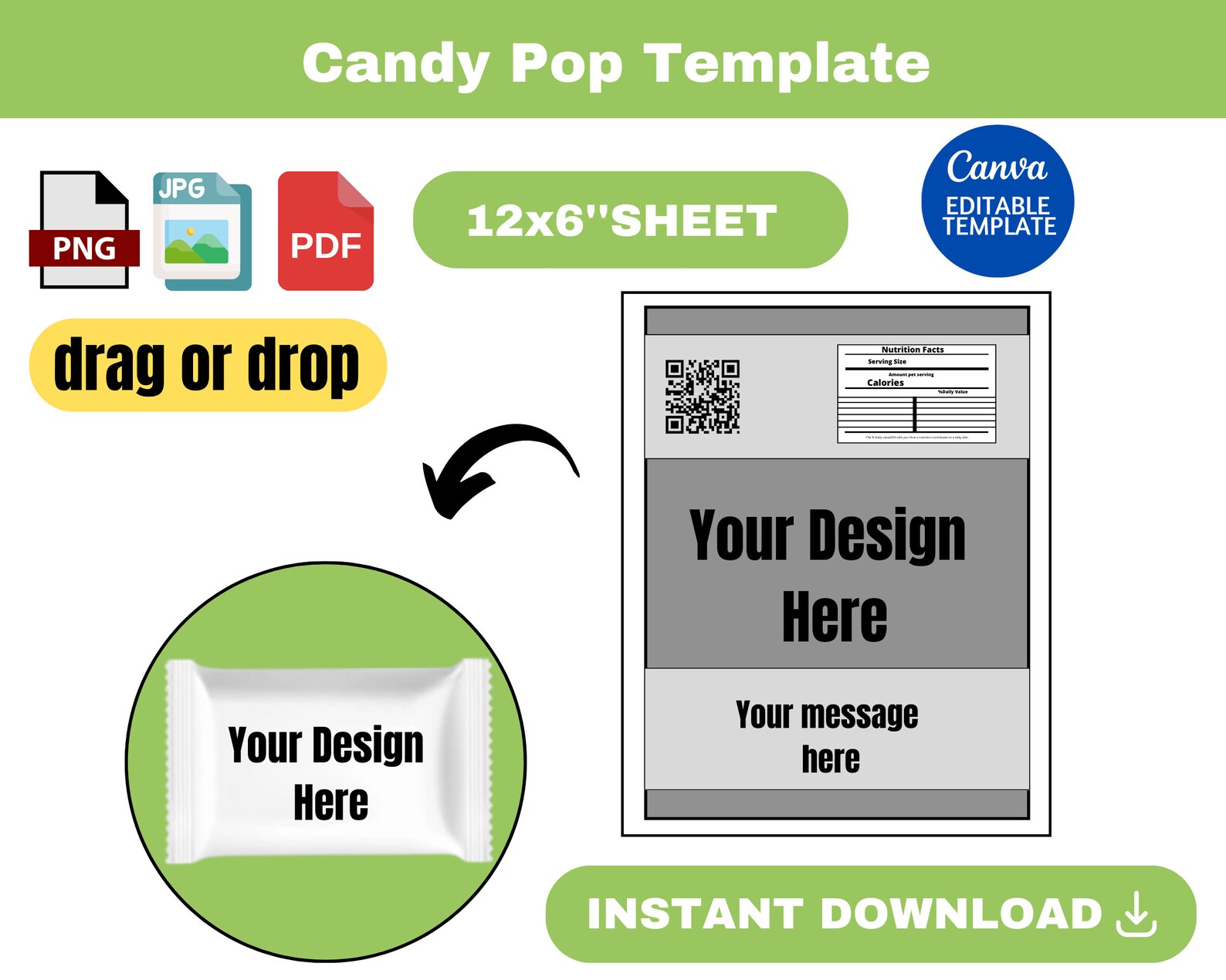 Candy Pop Template, Candy Wrapper Template, Candy Pop Label, Candy ...
