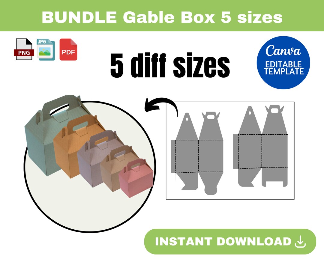 Gable Box Template Bundle, Gable Box SVG, Gift Box Svg, Party Favor Box ...