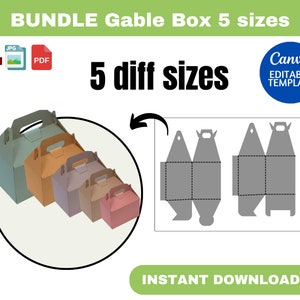 Gable Box Template Bundle, Gable Box SVG, Gift Box Svg, Party Favor Box, Gamble Box 5 Size, DIY ...