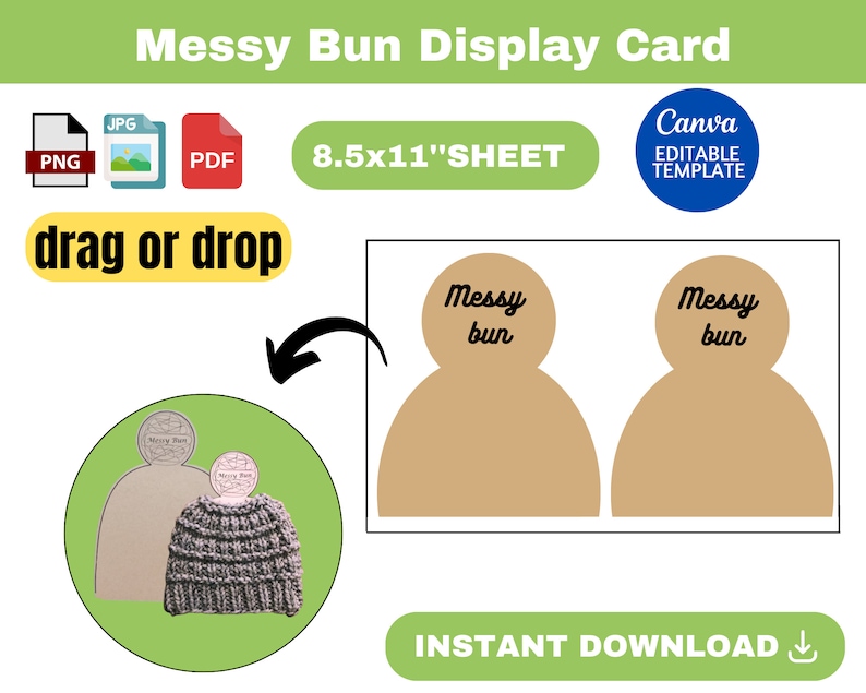 Messy Bun Display Card, Messy Bun Display Card SVG, Messy Bun Headband ...