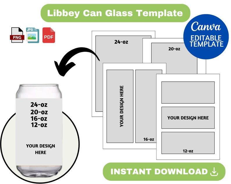 Libbey Can Glass Template Bundle, 12 Oz, 16 Oz, 20 Oz, 24 Oz, Libbey ...