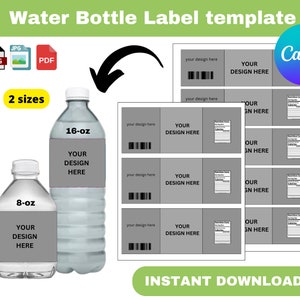 8oz, 16oz Water Bottle Labels, Water Bottle Label Template, Custom ...