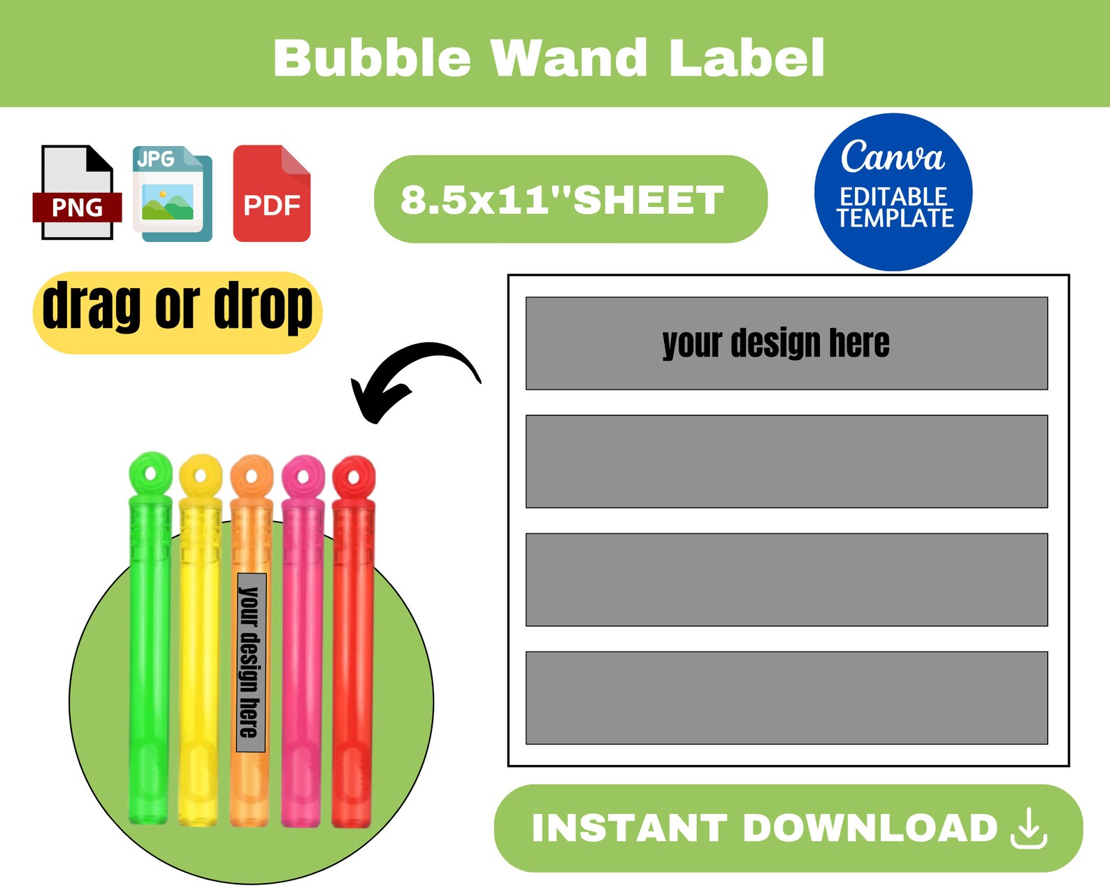 Bubble Wands Label Template, Bubble Bottle Label Template, Custom Wands ...