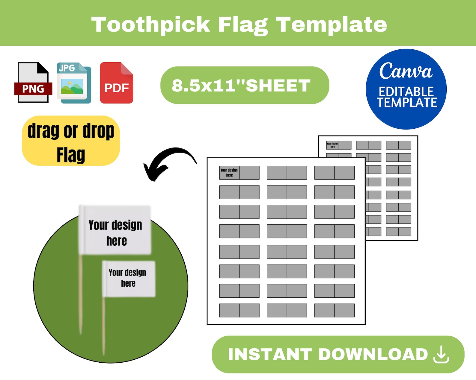 Toothpick Flag Template, Toothpick Flag SVG, Toothpick Flag, Rectangular Toothpick Flag Tag ...
