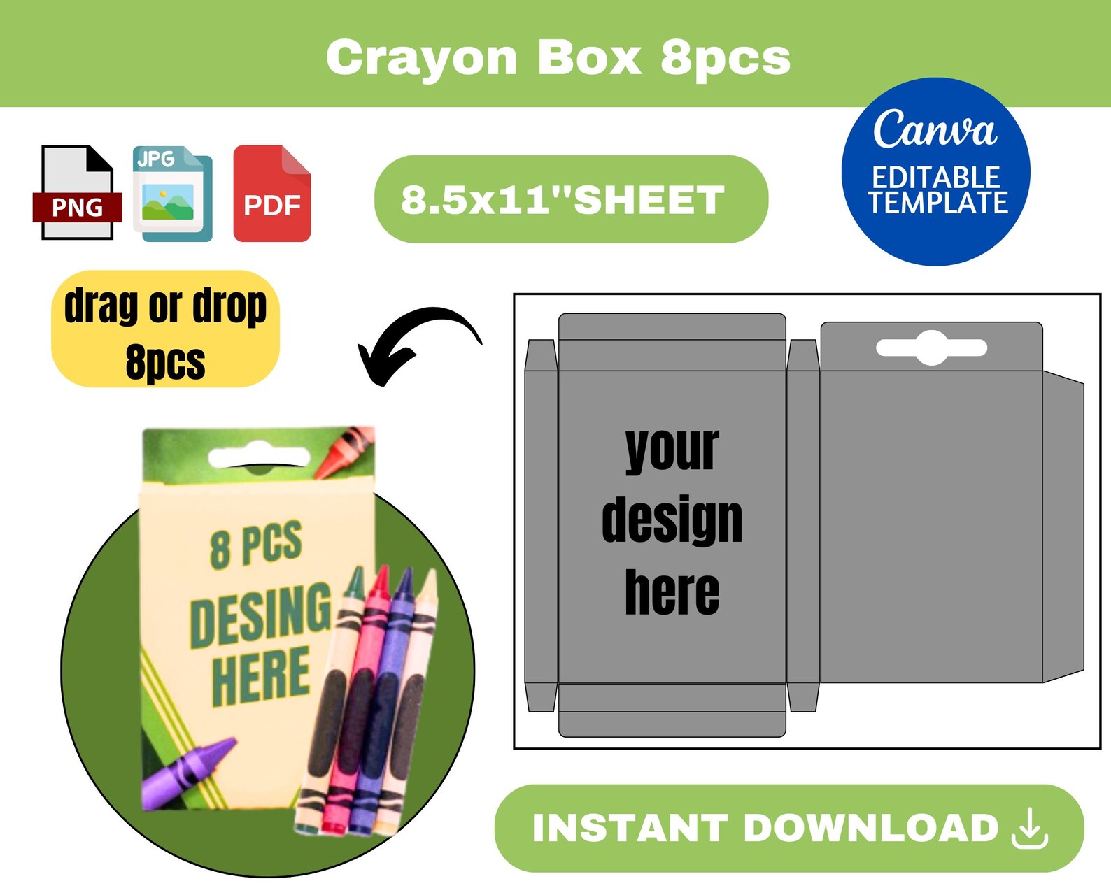 Crayon Box Template, Color Pen Gift Box Template, Wax Crayon Box, 8pcs ...