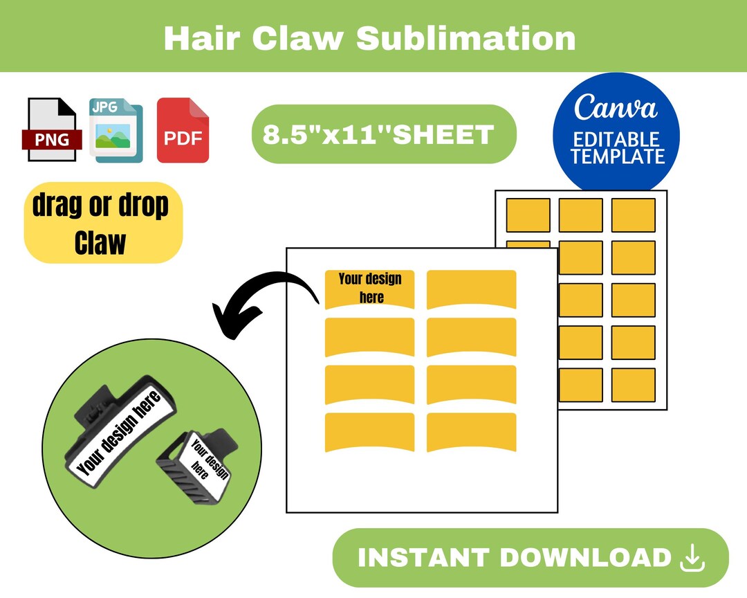 Hair Claw Sublimation, Hair Claw Svg, Hair Claw, Bundle, Hair Claw Clip ...