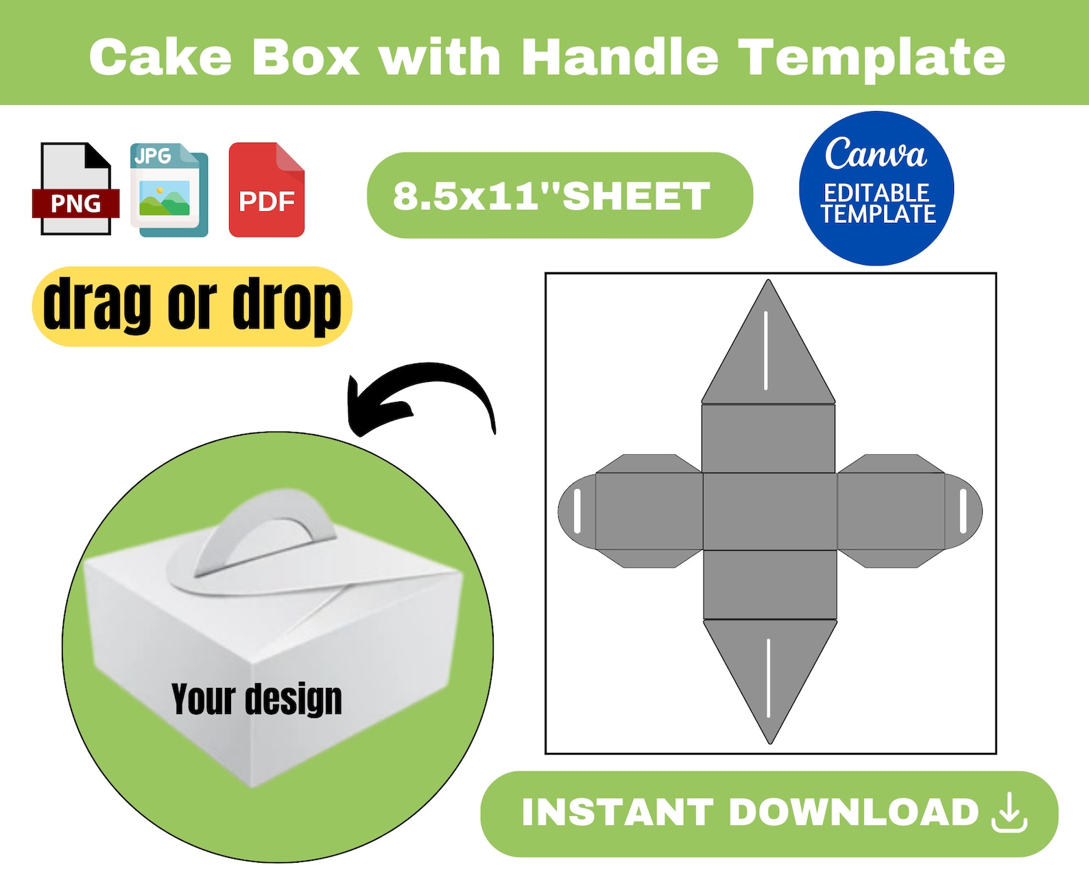 Cake Box With Handle Template, Cake Box SVG, Cake Packaging SVG, Handle ...