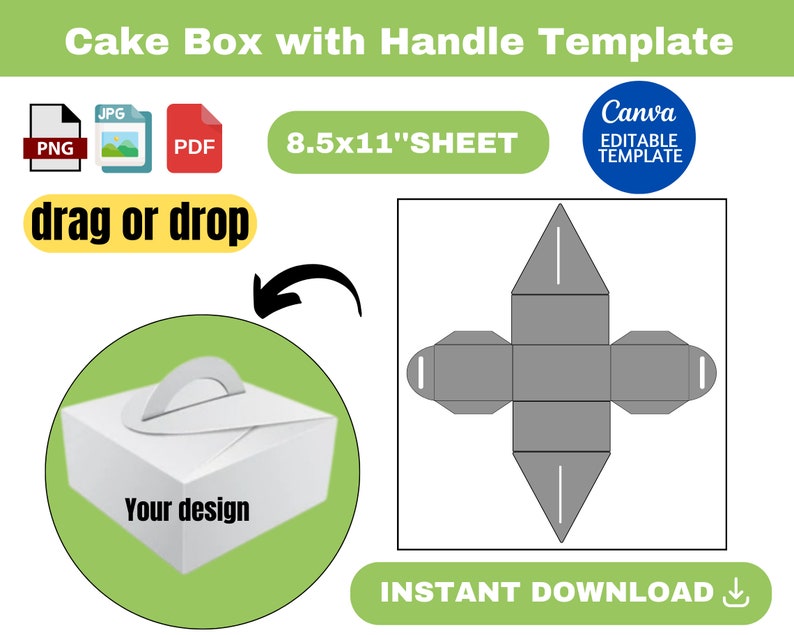 Cake Box With Handle Template, Cake Box SVG, Cake Packaging SVG, Handle Box Template, Box ...