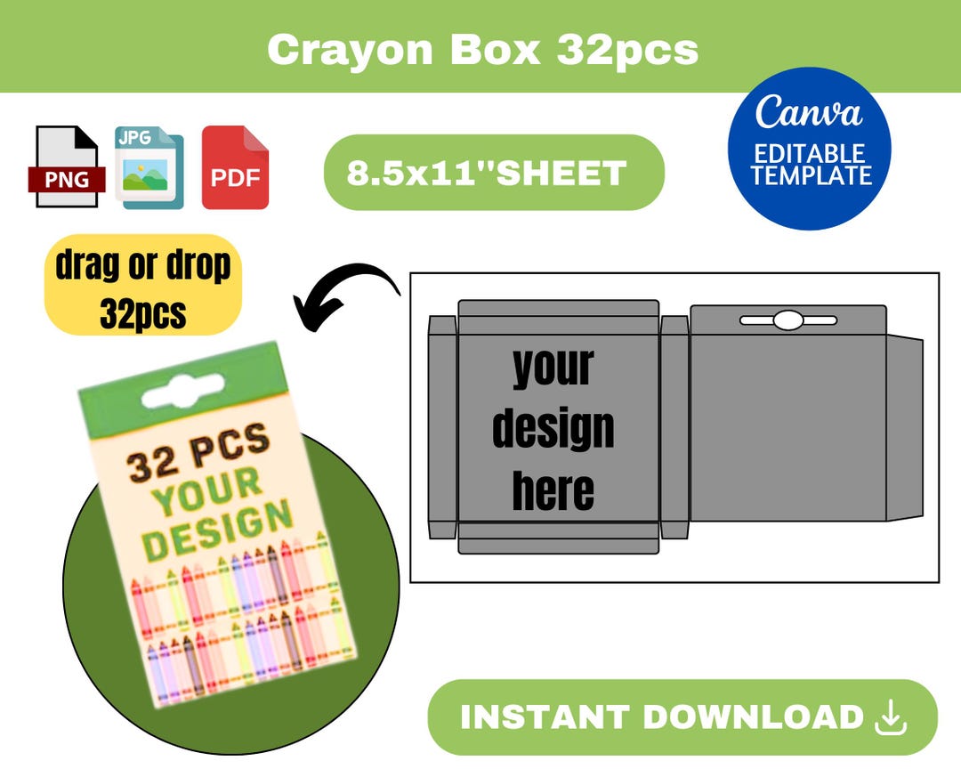 Crayon Box Template, Color Pen Gift Box Template, Wax Crayon Box, 32pcs ...
