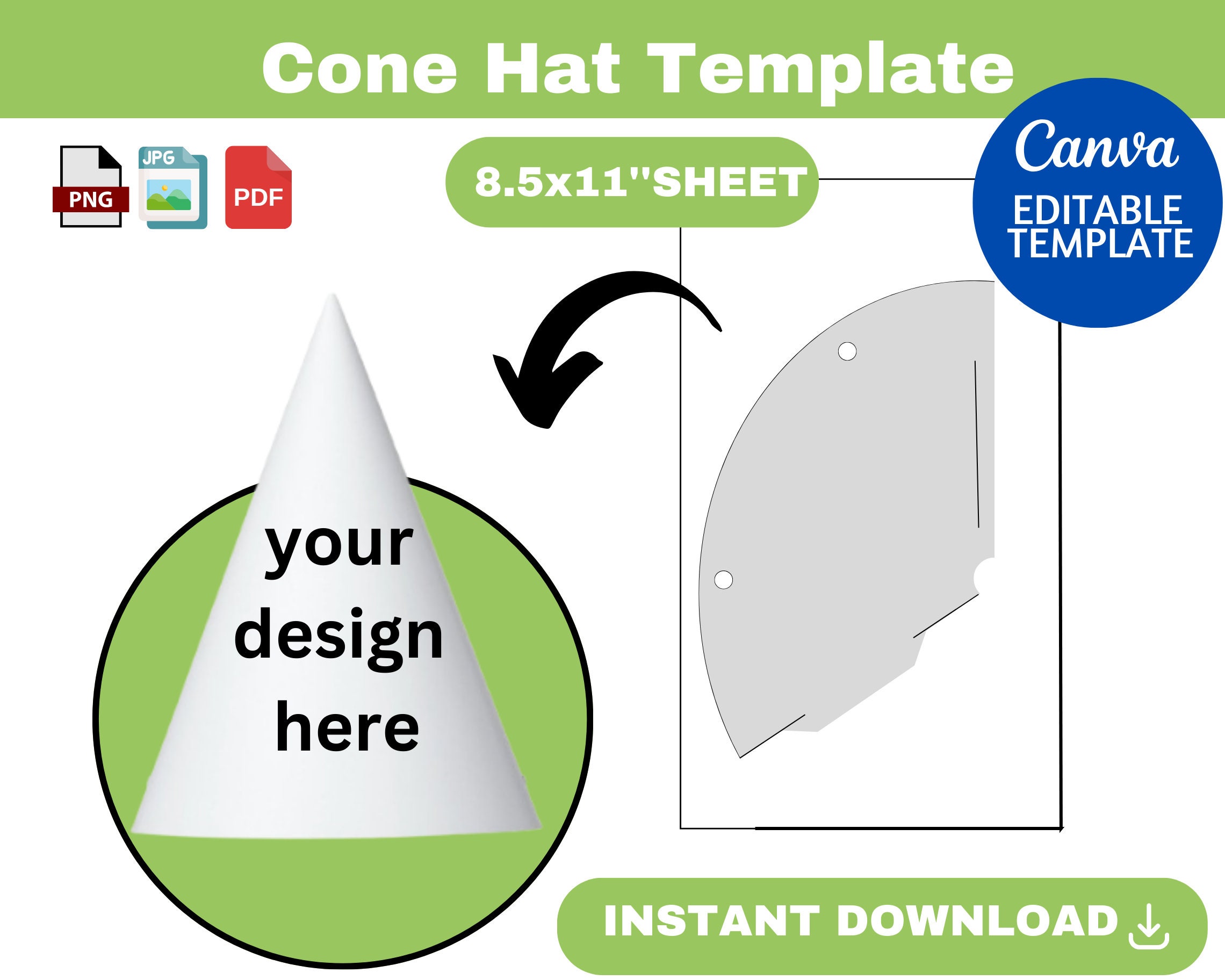 Cone Hat Template, Cone Hat SVG, Cone Hat, Party Hat Svg, Birthday Hat Template, Blank Hat ...