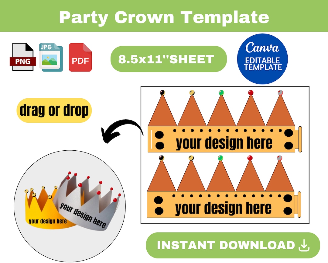 Party Crown Template, Party Crown Template SVG, Paper King Crown, Party ...