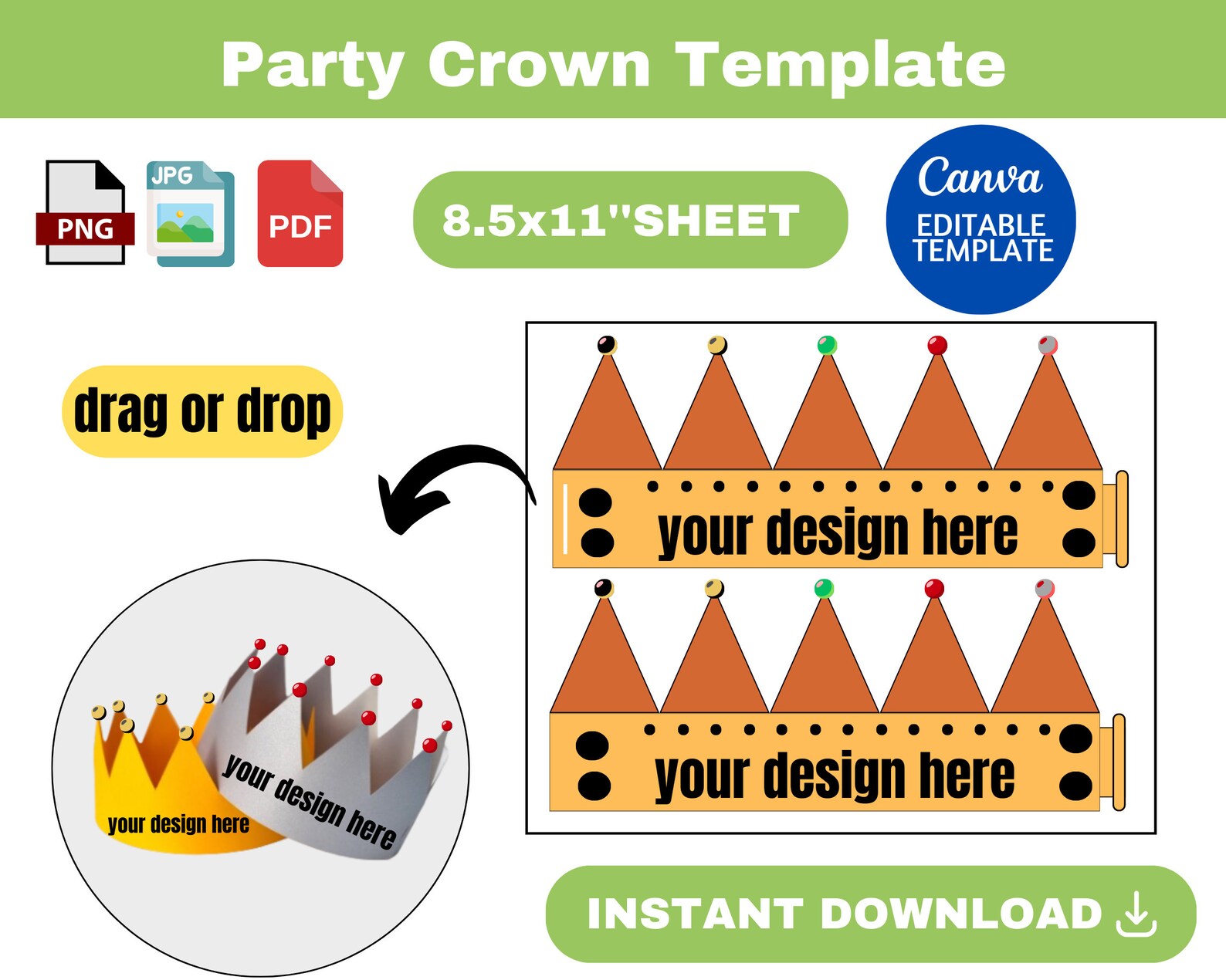 Party Crown Template, Party Crown Template SVG, Paper King Crown, Party ...