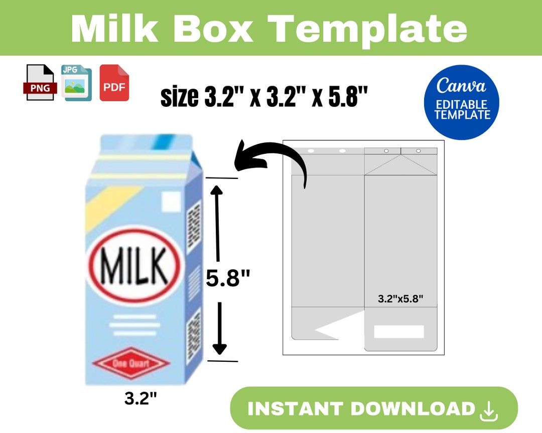 Milk Box Template, Milk Box SVG, Milk Carton Template, Box Template ...