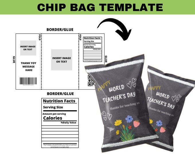 Chip Bag Template, Editable Chip Bags, Chip Bag Labels, Custom Chip ...