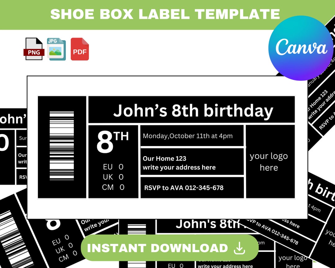 Shoe Box Label Template, Sneaker Box Template, Shoebox Label Template ...